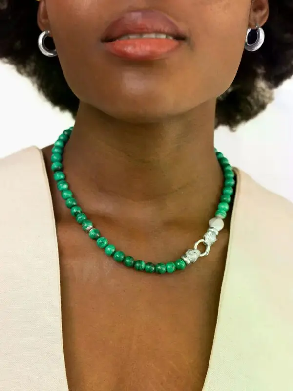 OBSIDIAN Malachite And Pearl Necklace