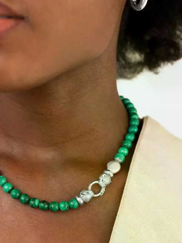OBSIDIAN Malachite And Pearl Necklace