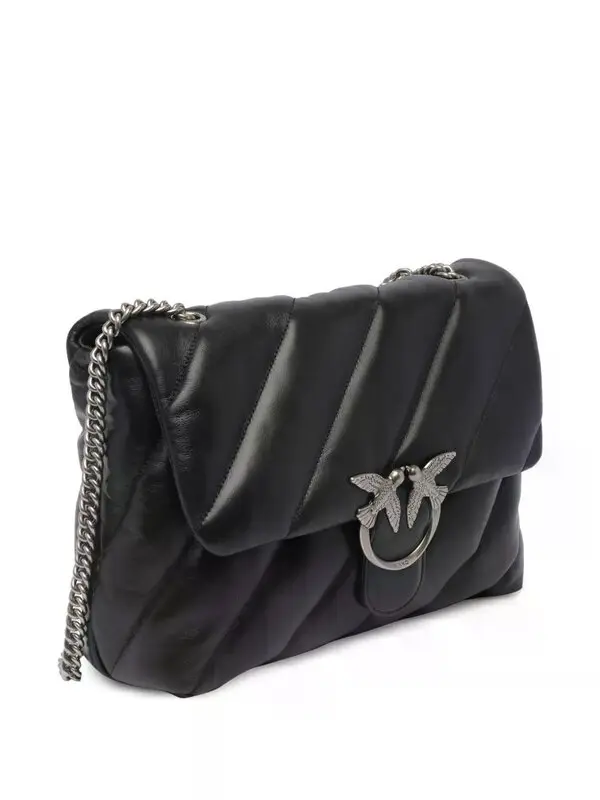 Pinko Maxi Quilted Leather Shoulder Bag With Diamond Cut Buckle - Black