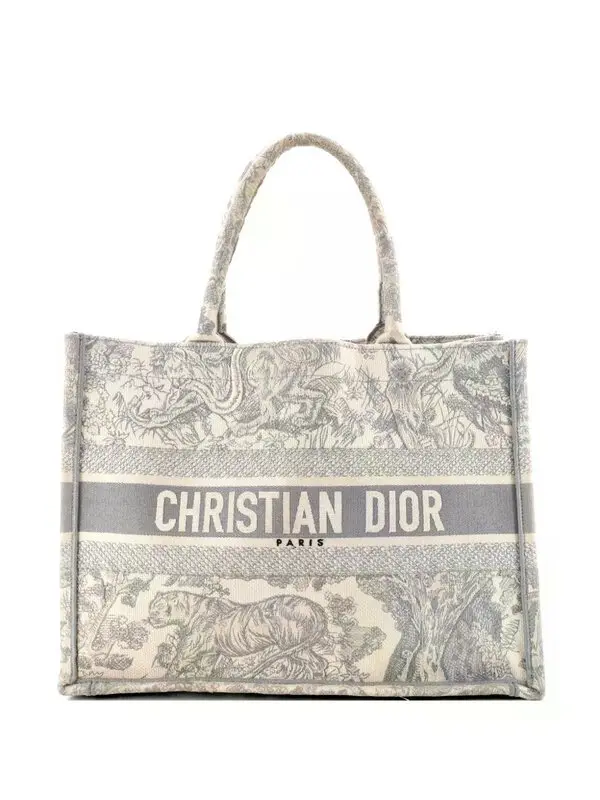 Dior Book Embroidered Canvas Medium Tote - Grey
