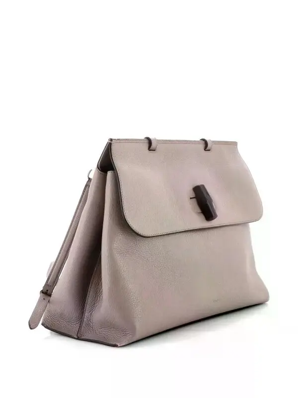 Gucci Bamboo Daily Top Handle Leather Large Satchel - Grey