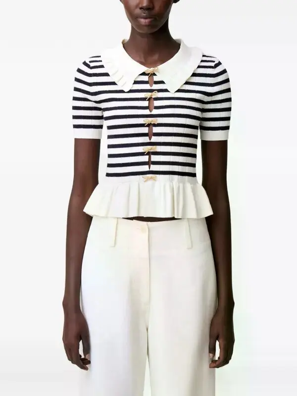 Claudie Pierlot Striped Ruffled Sweater