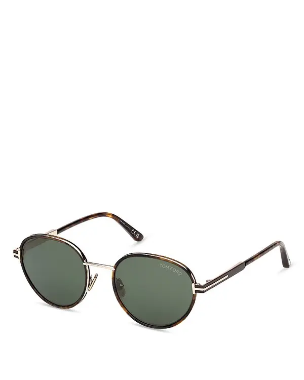 TOM FORD Round Metal Sunglasses 51mm - Dark Havana/green