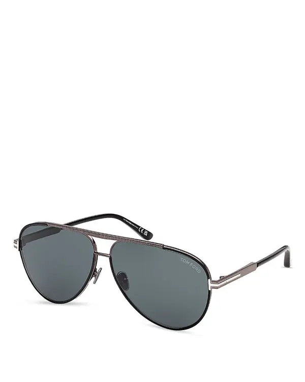 TOM FORD Pilot Sunglasses, 63mm - Shiny Black/blue