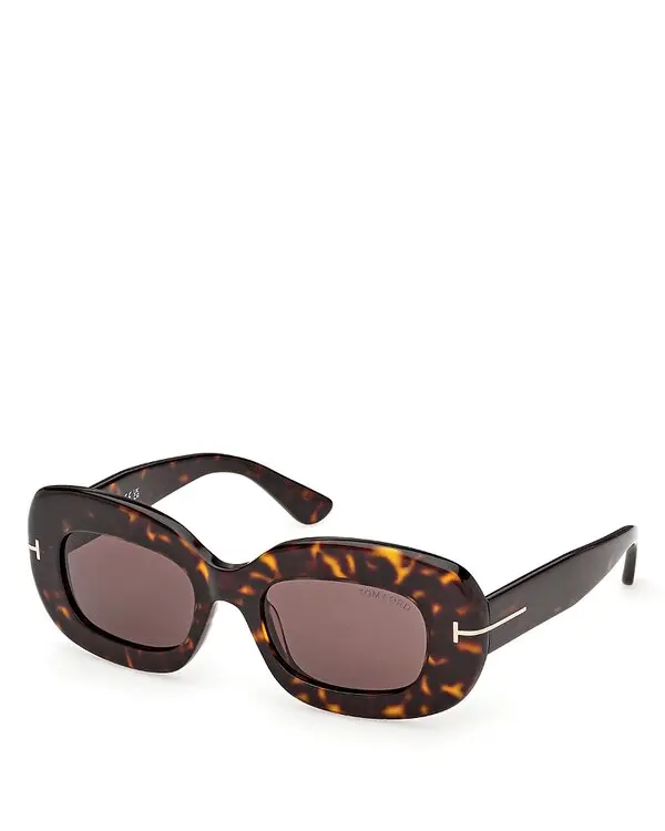TOM FORD 50mm Rectangular Sunglasses - Dark Havana/brown