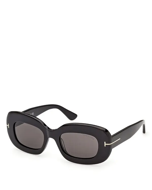 TOM FORD 50mm Rectangular Sunglasses - Shiny Black/smoke