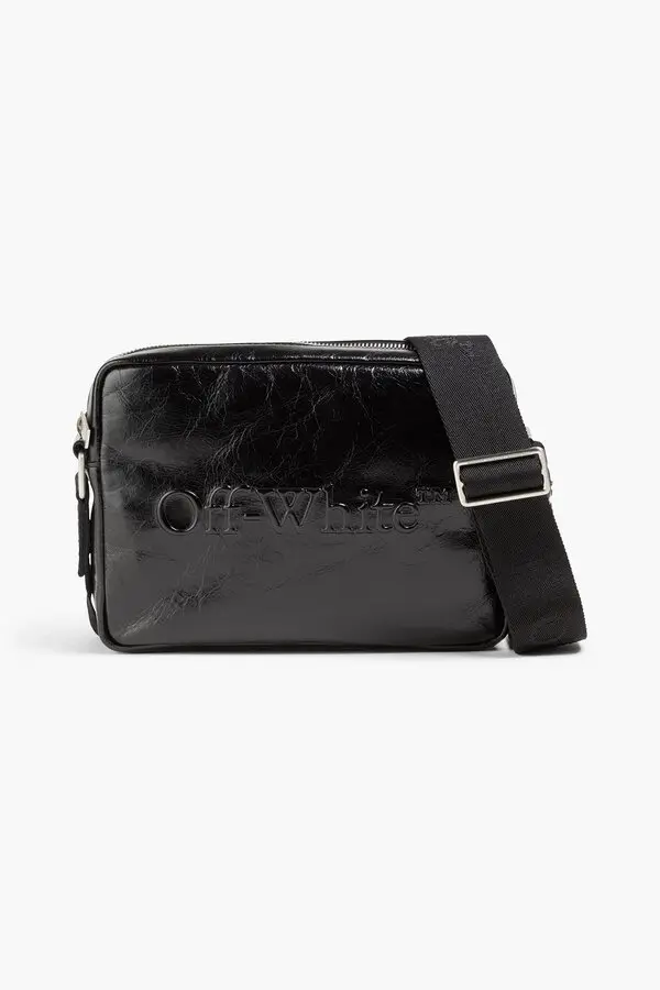 Off-White Embossed Cracked-leather Messenger Bag - Black