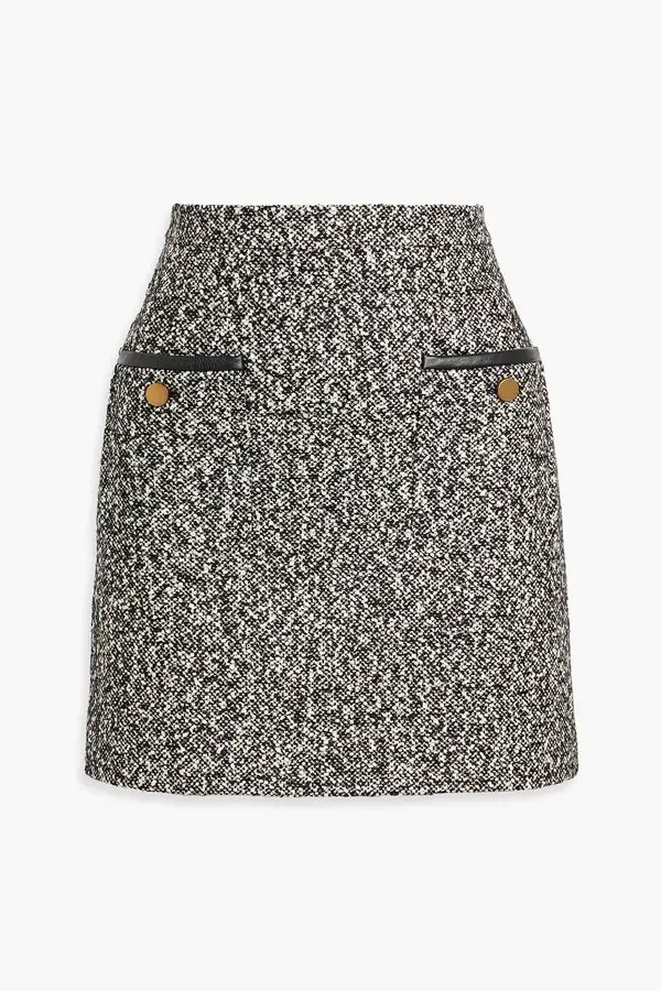 Max Mara Cosa Leather-trimmed Wool-blend Tweed Mini Skirt