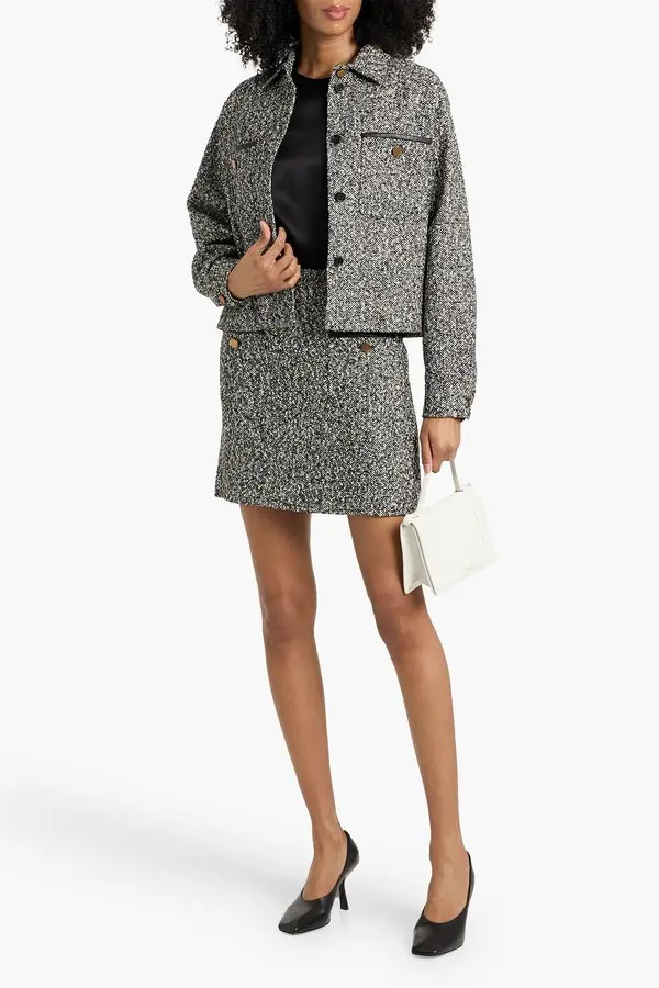 Max Mara Cosa Leather-trimmed Wool-blend Tweed Mini Skirt