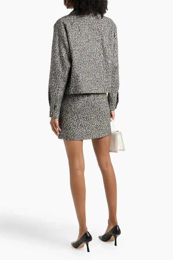 Max Mara Cosa Leather-trimmed Wool-blend Tweed Mini Skirt