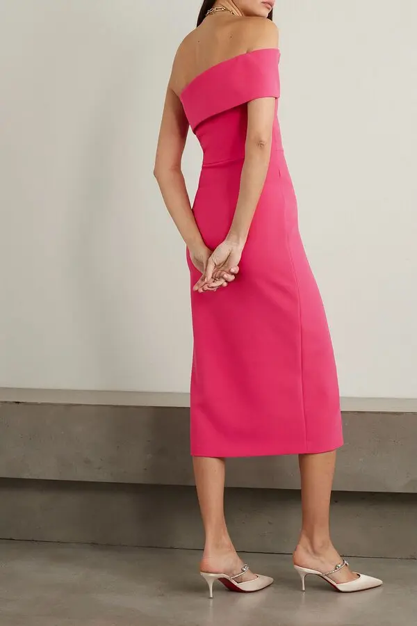 Safiyaa Opal One-sleeve Draped Stretch-crepe Midi Dress