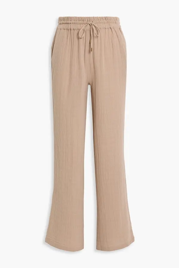 Melissa Odabash Krissy Crinkled Cotton Pants - Beige