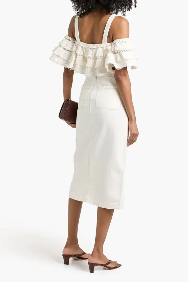 Carolina Herrera Cold-shoulder Cropped Broderie Anglaise Cotton Top