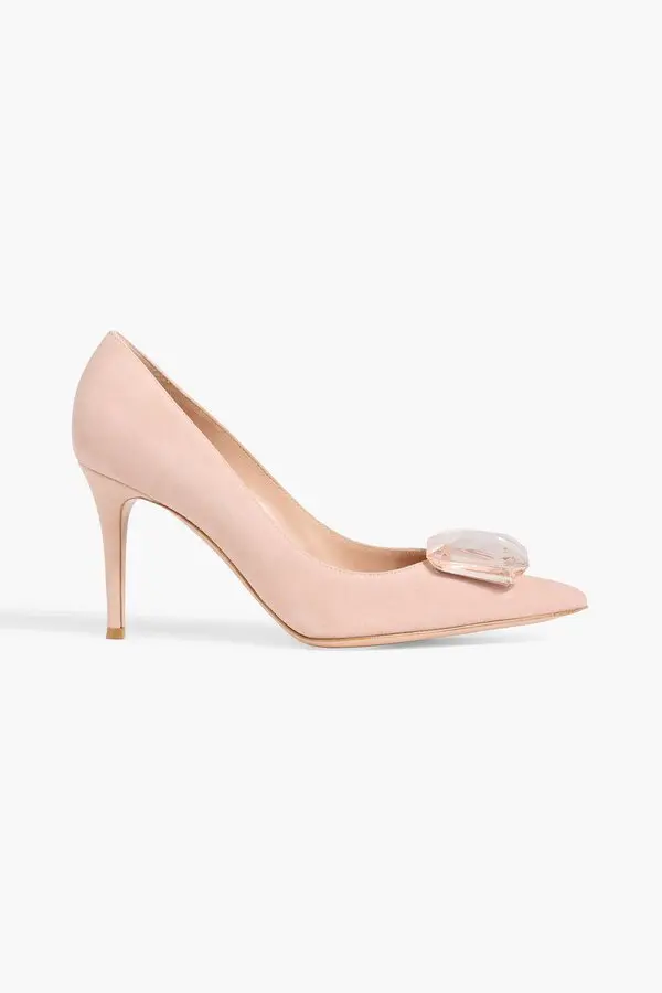 GIANVITO ROSSI Jaipur 85 Crystal-embellished Suede Pumps - Blush