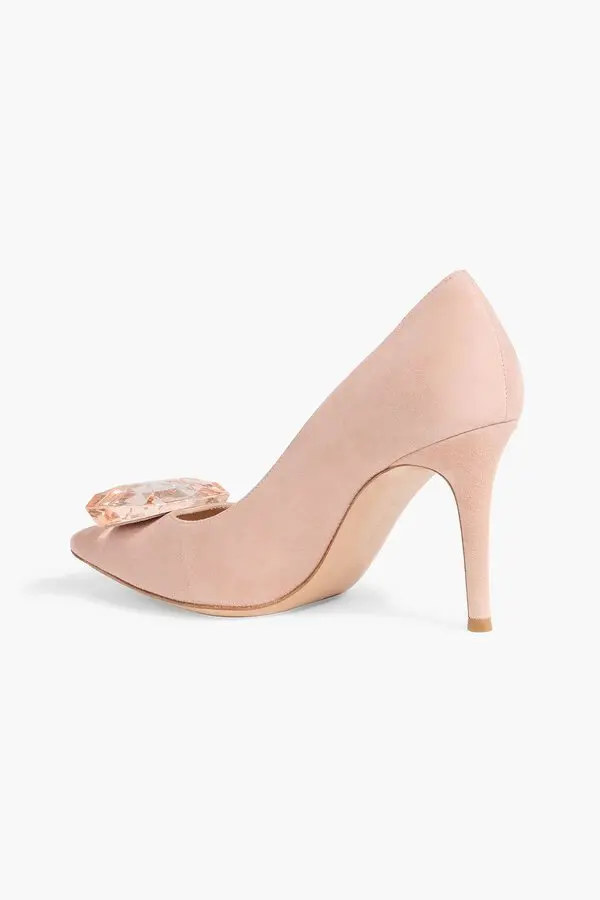GIANVITO ROSSI Jaipur 85 Crystal-embellished Suede Pumps - Blush