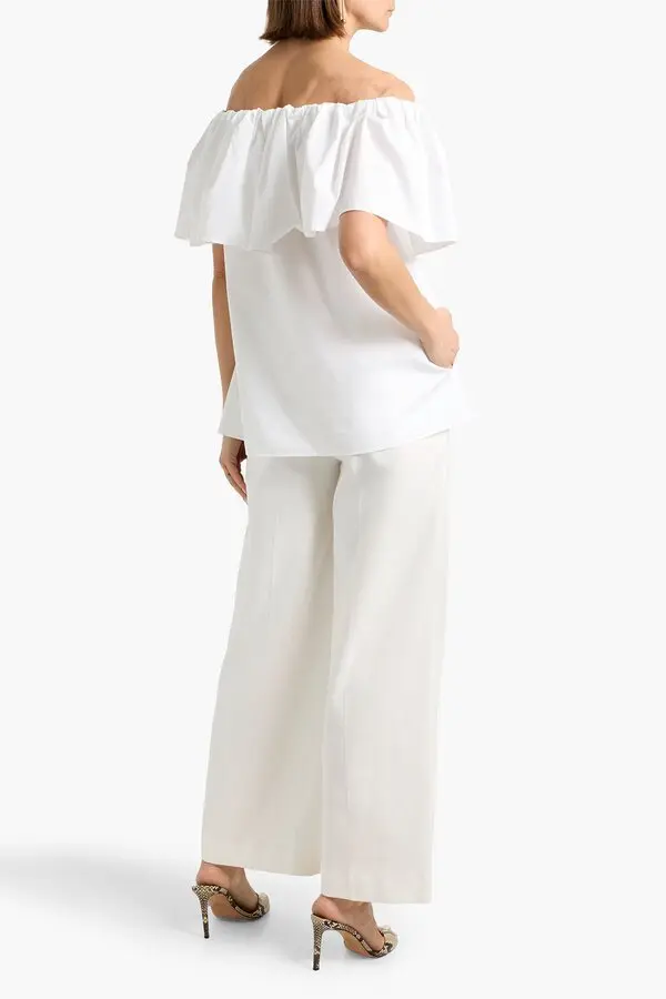 Max Mara Peccati Off-the-shoulder Ruffled Cotton-poplin Top - White