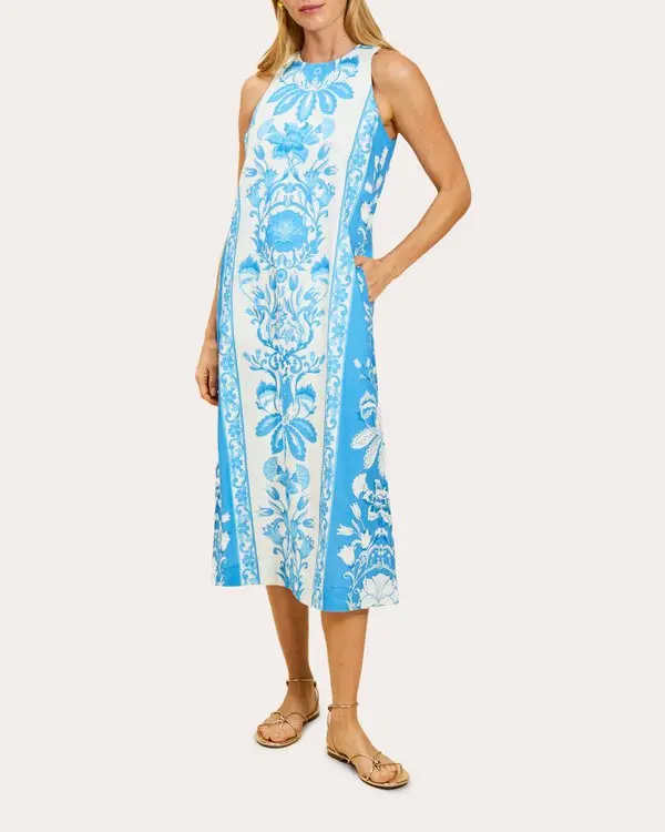 Mestiza New York Farfalle Floral Cotton Column Midi Dress - Blue