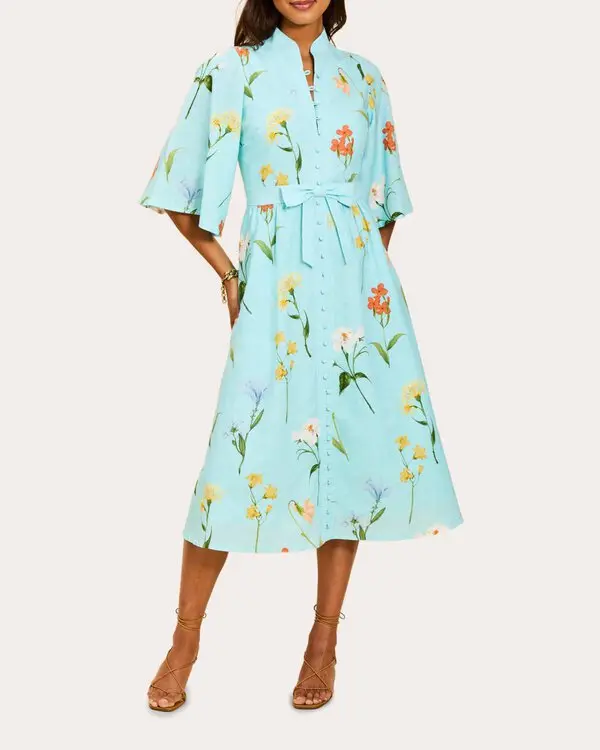 Mestiza New York Carmen Floral Linen Button-front Midi Dress