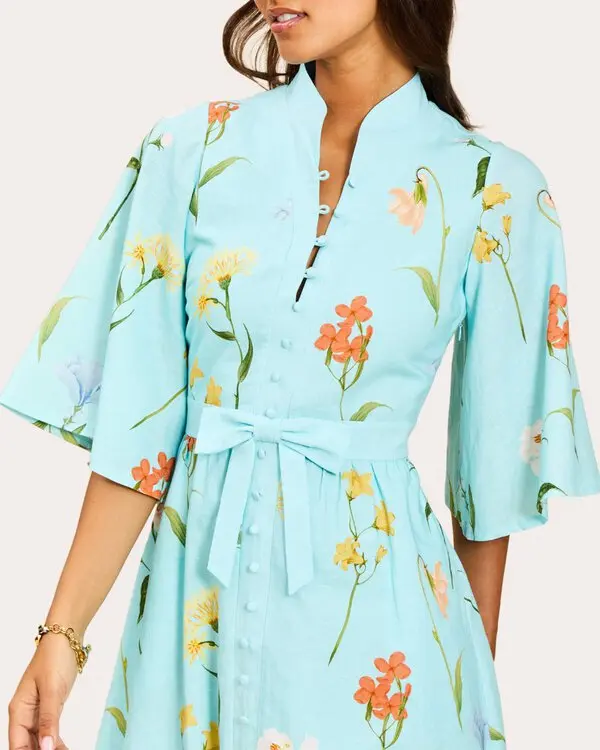 Mestiza New York Carmen Floral Linen Button-front Midi Dress