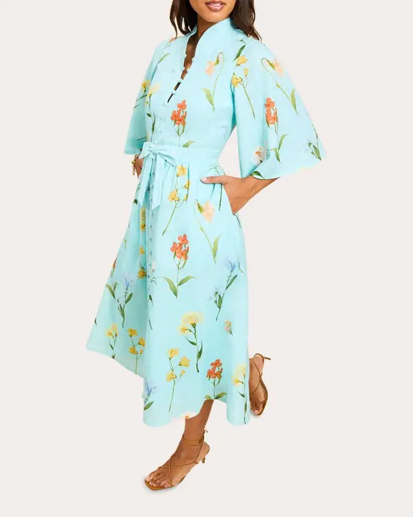 Mestiza New York Carmen Floral Linen Button-front Midi Dress