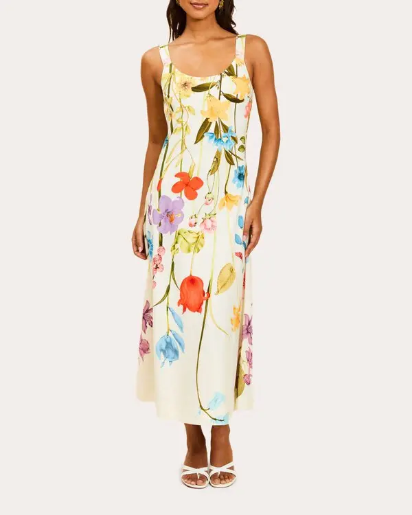 Mestiza New York Sugarcane Floral Cotton Bias Slip Midi Dress - Multicolor