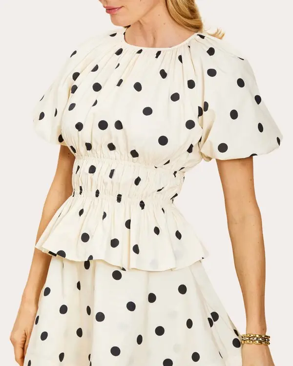 Mestiza New York Polka Dot Poplin Shirred Peplum Top