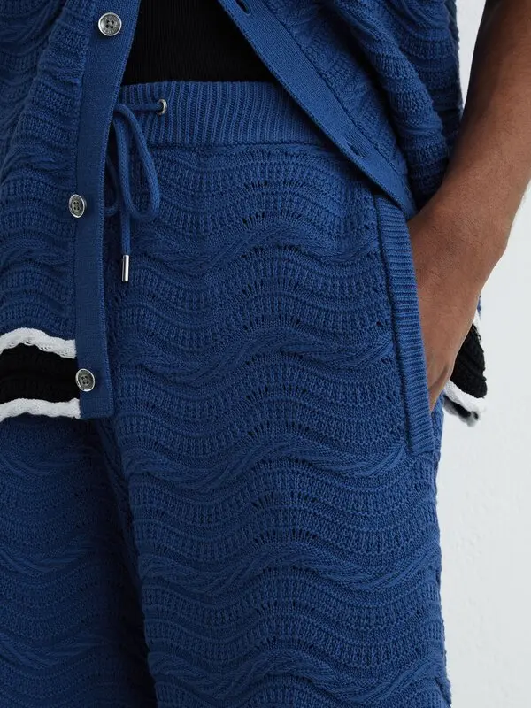 REISS Helios Cotton-blend Wave-knit Tipped Shorts