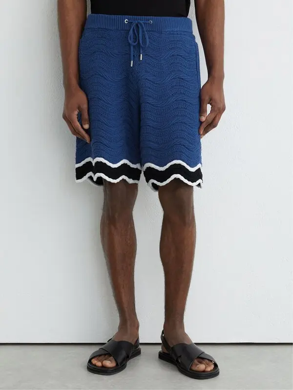 REISS Helios Cotton-blend Wave-knit Tipped Shorts