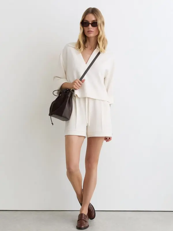 REISS Interlock Open-collar Sweatshirt