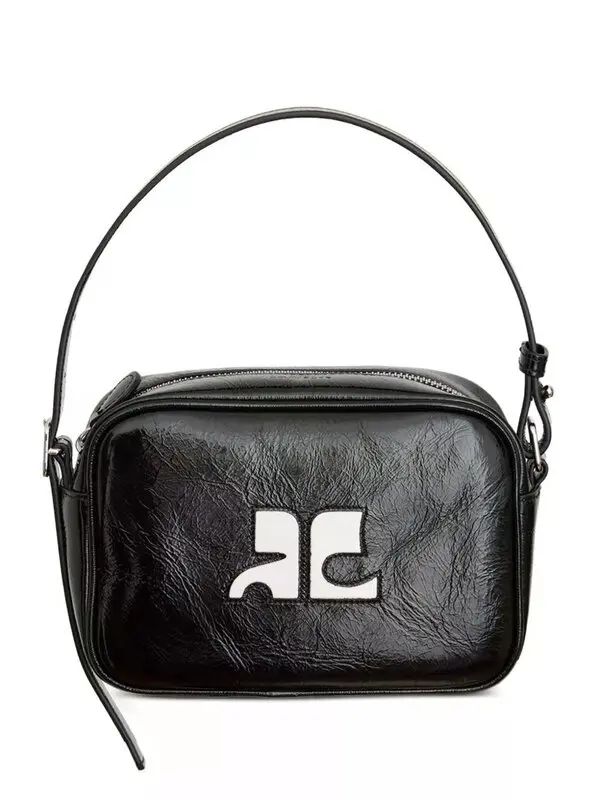 COURREGES Leather Shoulder Bag With Logo Detail - Black