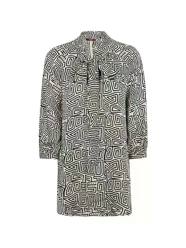 OBIDI Geometric Print Tie-neck Blouse
