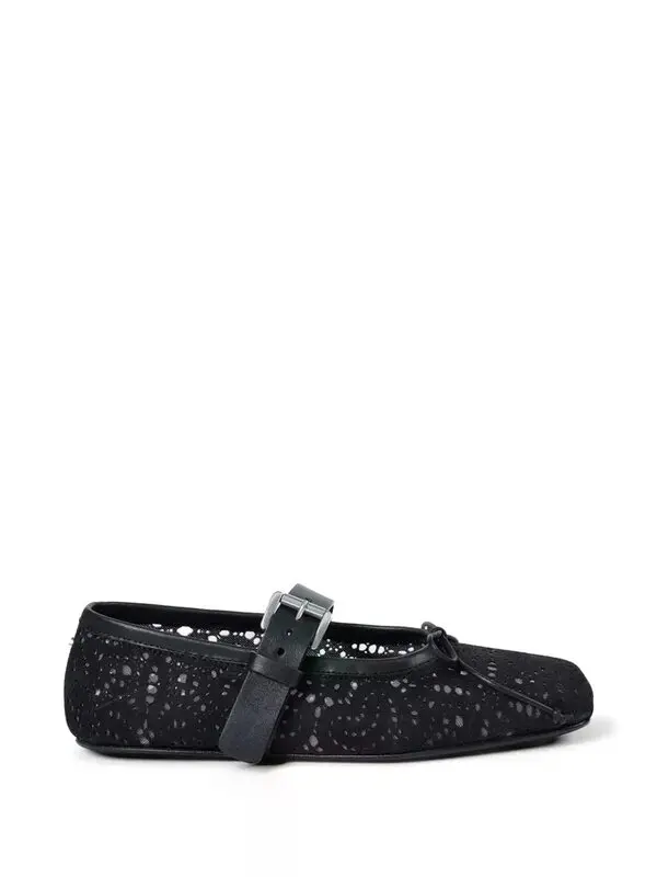 ANN DEMEULEMEESTER Zoey Lace-effect Leather Ballet Flats - Black