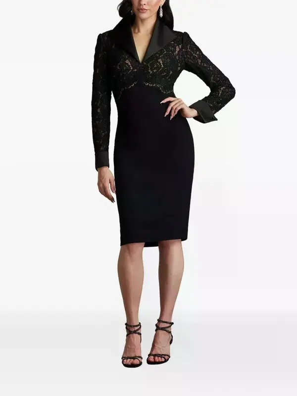 tadashi shoji lace midi dress Tadashi Shoji Two-Tone Lace-Bodice Bodycon Midi Dress
