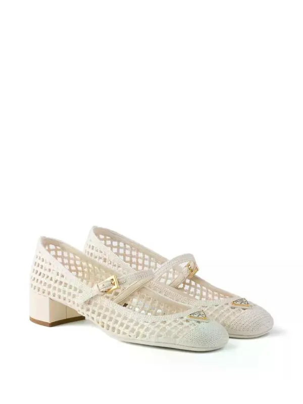 Prada Crochet Mary Jane Pumps With Buckle Detail