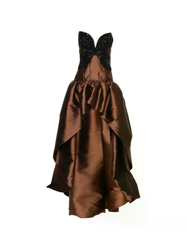 Costarellos Embellished Strapless Asymmetric Dress