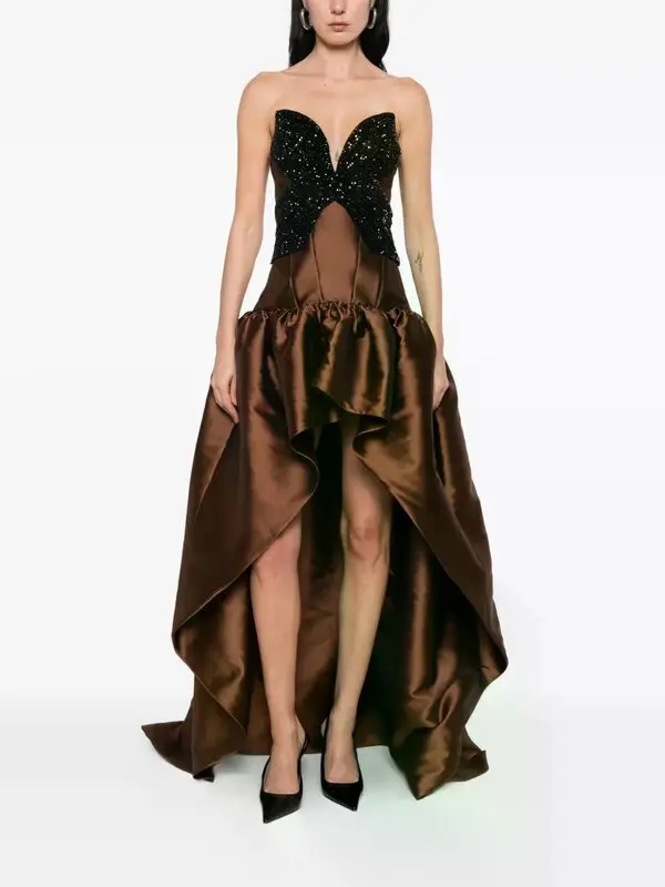 Costarellos Embellished Strapless Asymmetric Dress