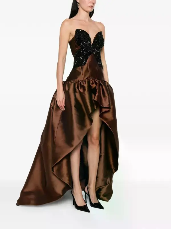 Costarellos Embellished Strapless Asymmetric Dress