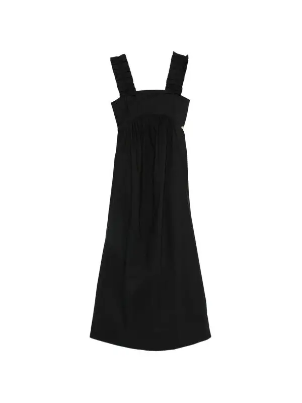 Liu Jo Long Dress With Ruched Shoulder Straps And Back Tie Detail - Black