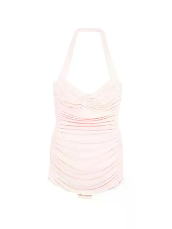 Norma Kamali Bill Mio Halterneck Ruched Swimsuit - Pink