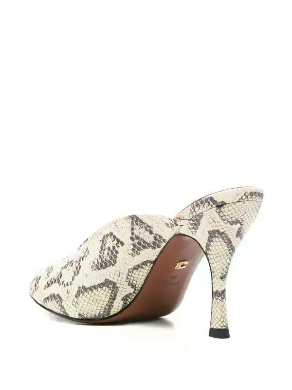 Lola Cruz Snakeskin Peep Toe Mules