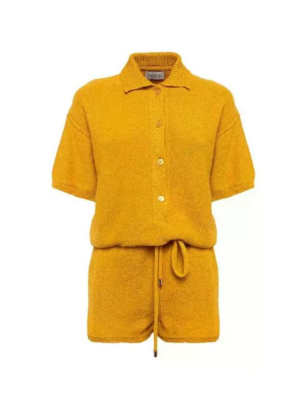 LANEUS Button-front Knitted Playsuit - Yellow