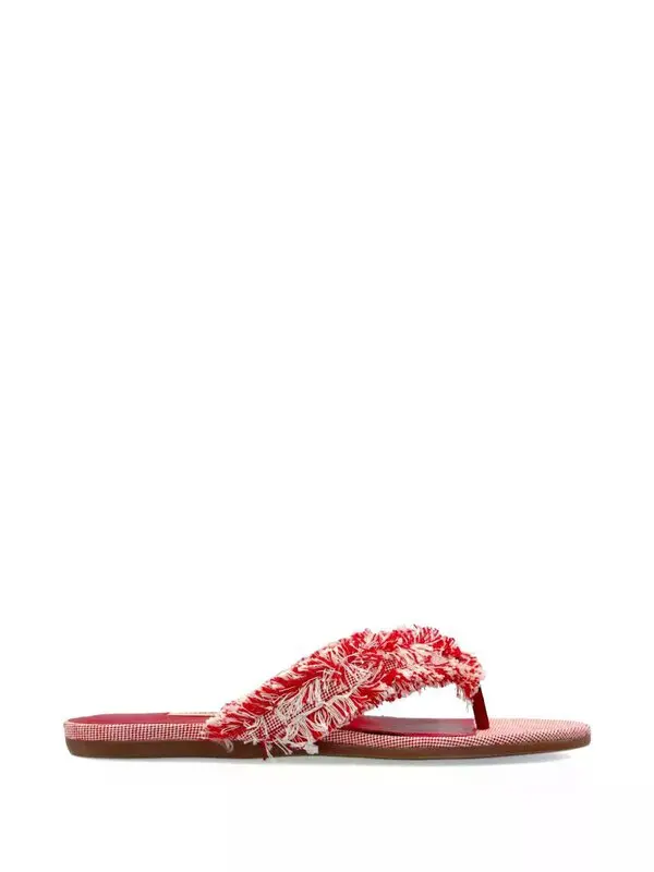 JIMMY CHOO Bay Flat Frayed Canvas Mule Sandals - Red