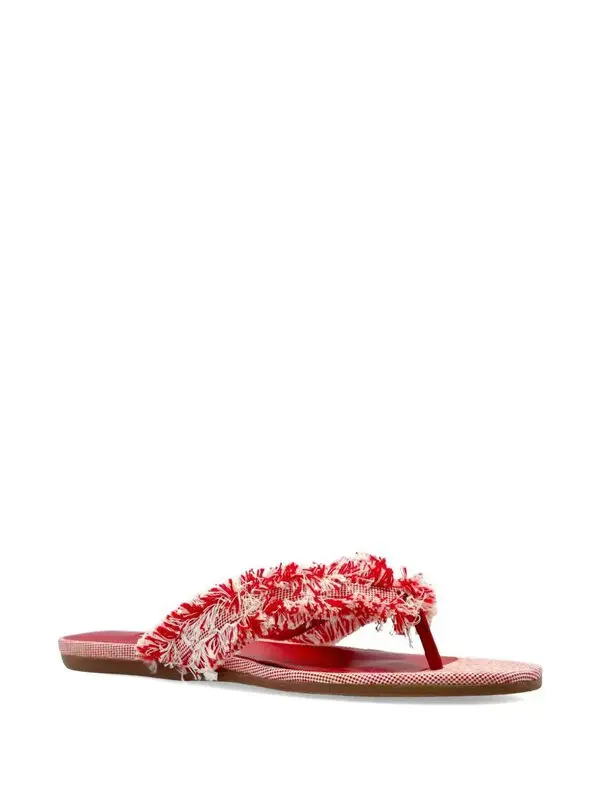 JIMMY CHOO Bay Flat Frayed Canvas Mule Sandals - Red