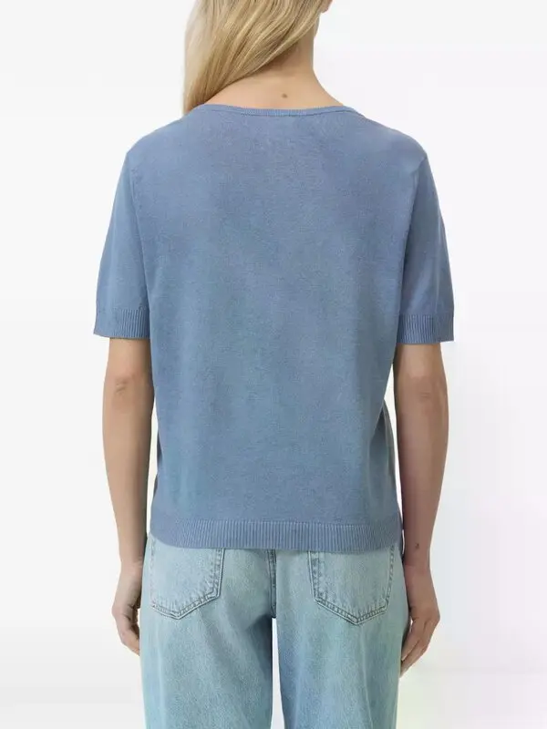 Closed V-neck Short-sleeve Knitwear - Blue