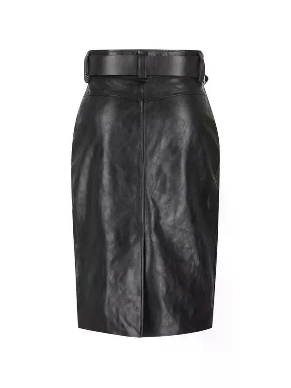 Saint Laurent Belted Leather Midi Skirt - Black