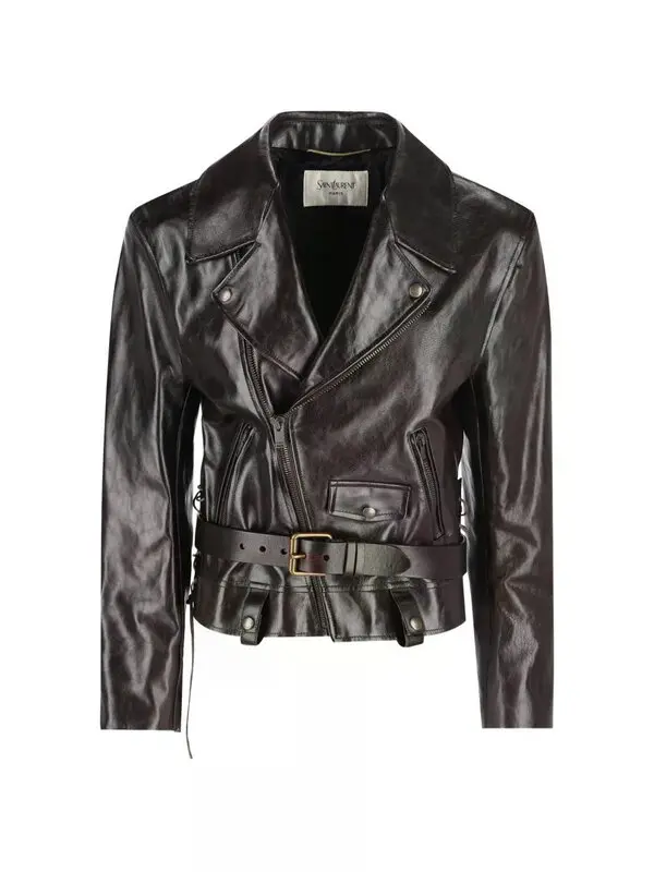 Saint Laurent Belted Leather Jacket - Brown
