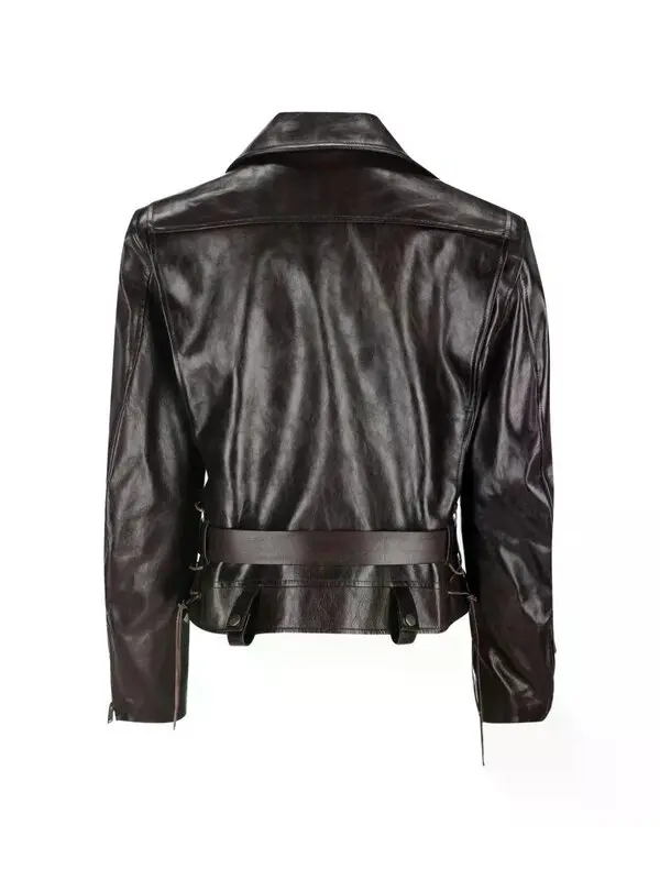Saint Laurent Belted Leather Jacket - Brown