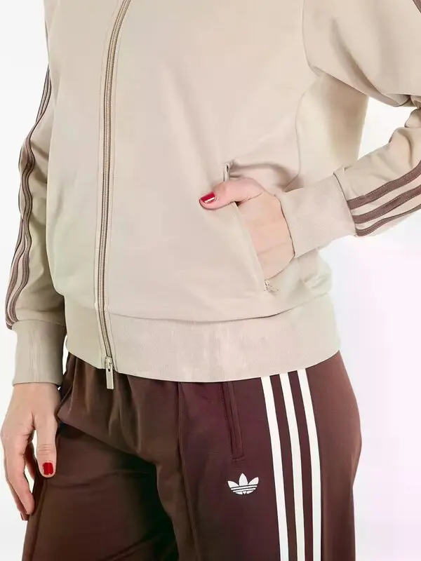 Adidas Firebird Zip-up Sweatshirt With Logo Detail - Neutrals