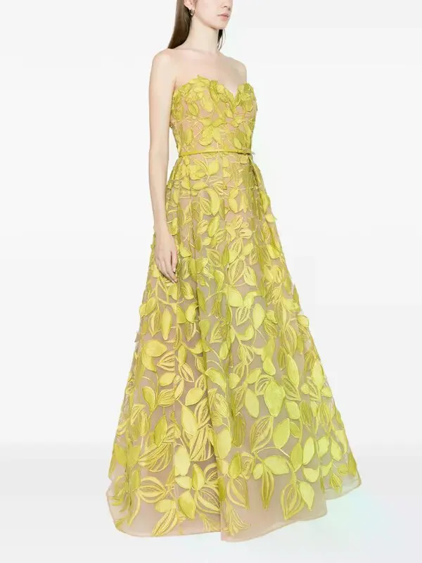 Elie Saab Strapless Leaf Applique Dress