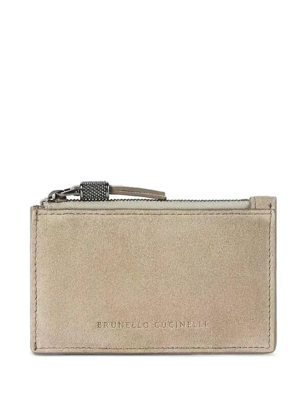 Brunello Cucinelli Suede Zip Card Holder - Neutrals